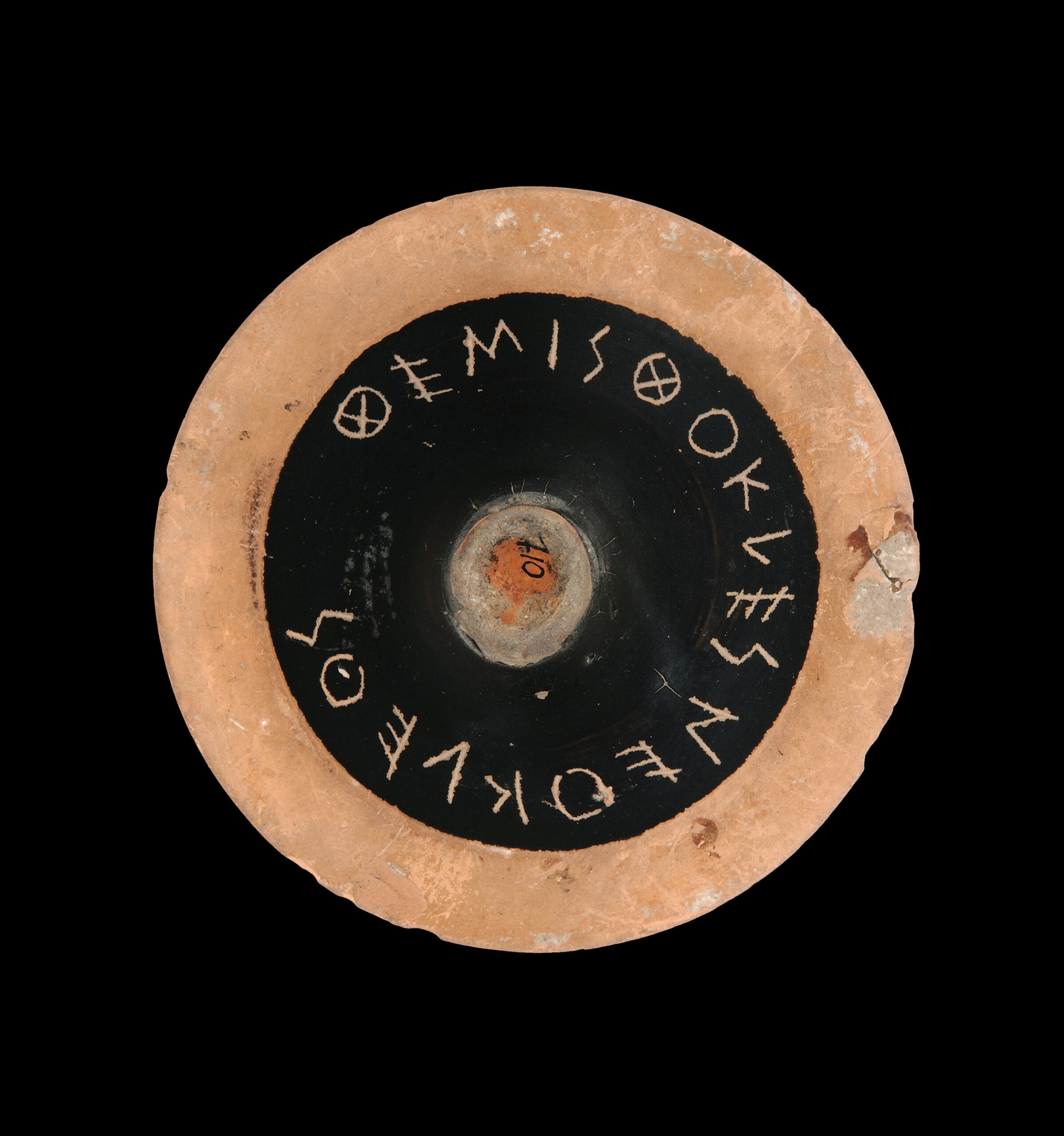 Clay ostrakon (vase fragment) with the name of Themistocles ...